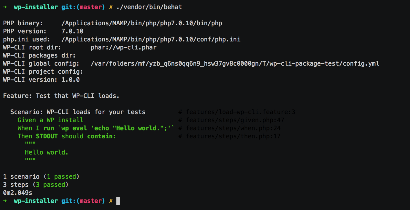 Writing Functional Tests for WP-CLI Packages